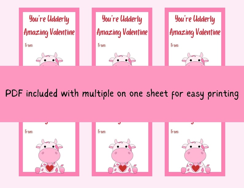 Pink Cow Valentine's Day Cards Printable Valentines for Classroom ...