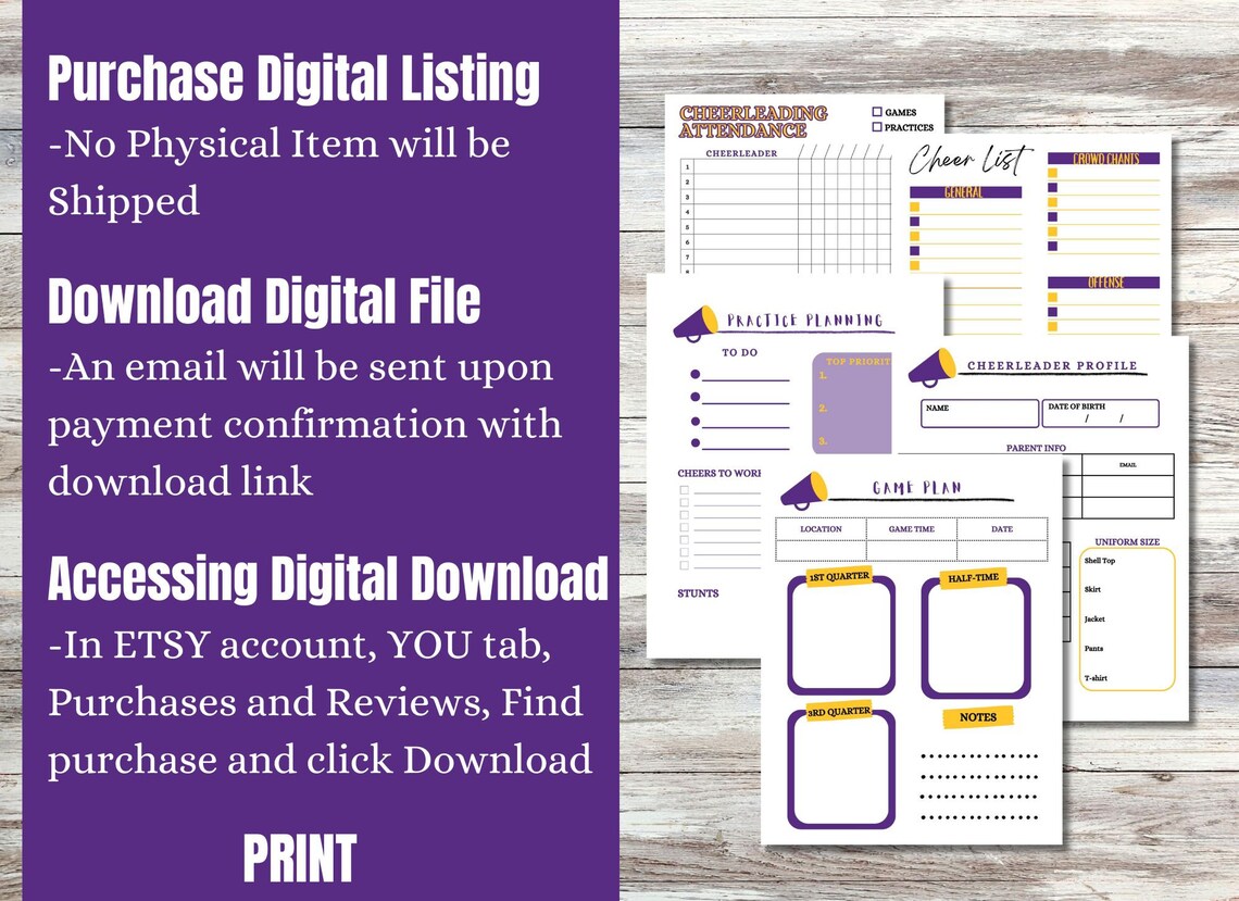 Printable Purple & Gold Cheerleading Season Planning Sheets ...
