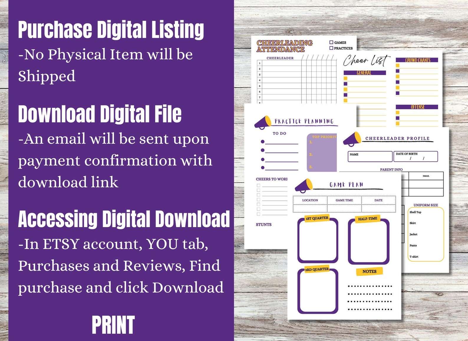Printable Purple & Gold Cheerleading Season Planning Sheets ...