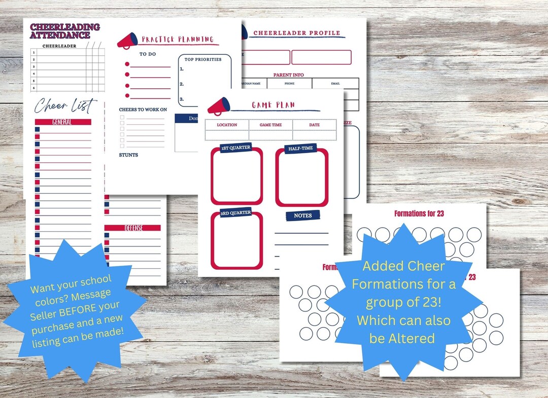 Braves Red, Blue, White Cheer Season Planning Sheets, for Coach, Cheer ...
