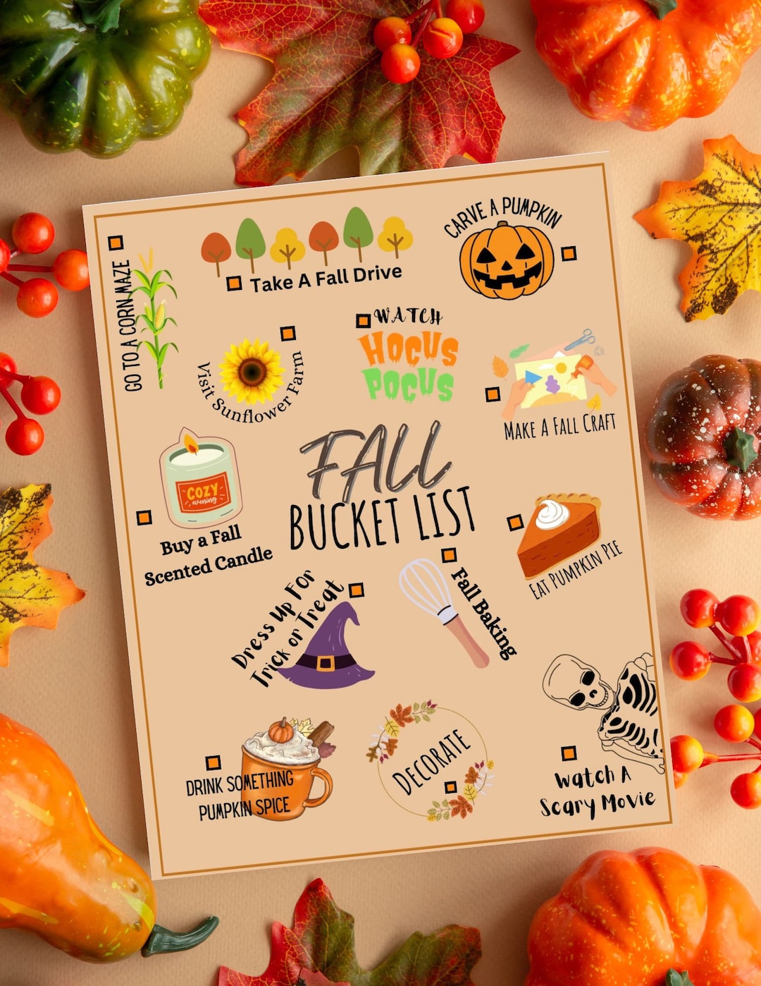Fall Bucket List Printable/digital Download, to Do List, Check List for ...