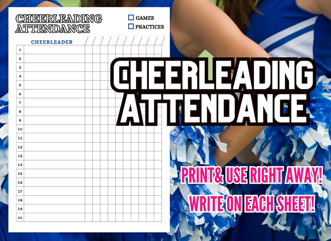 Printable Cheer Season Attendance Sheet/roster Instant Download ...