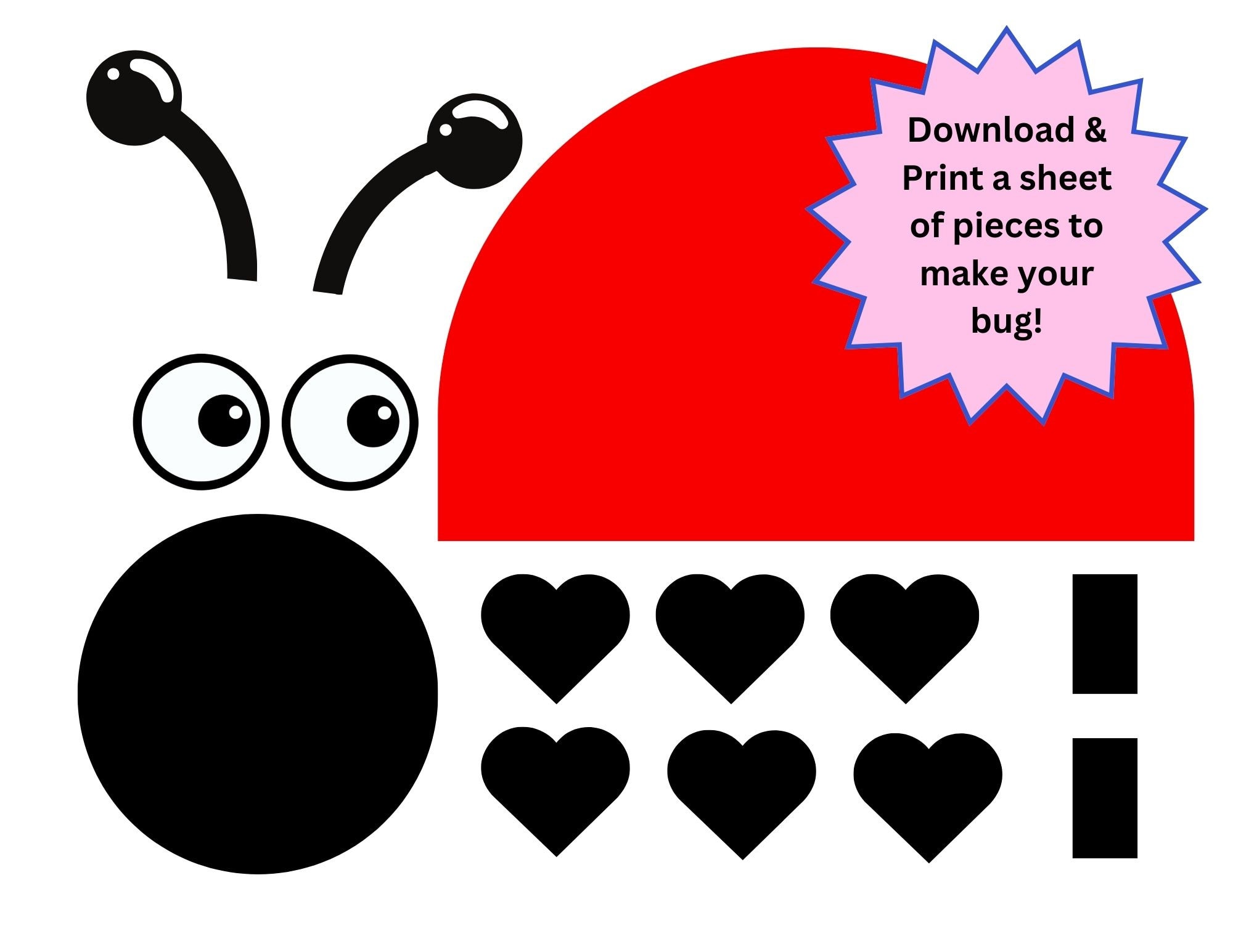 Valentine's Lady Bug Craft Template, Cut & Paste Valentine Craft for ...