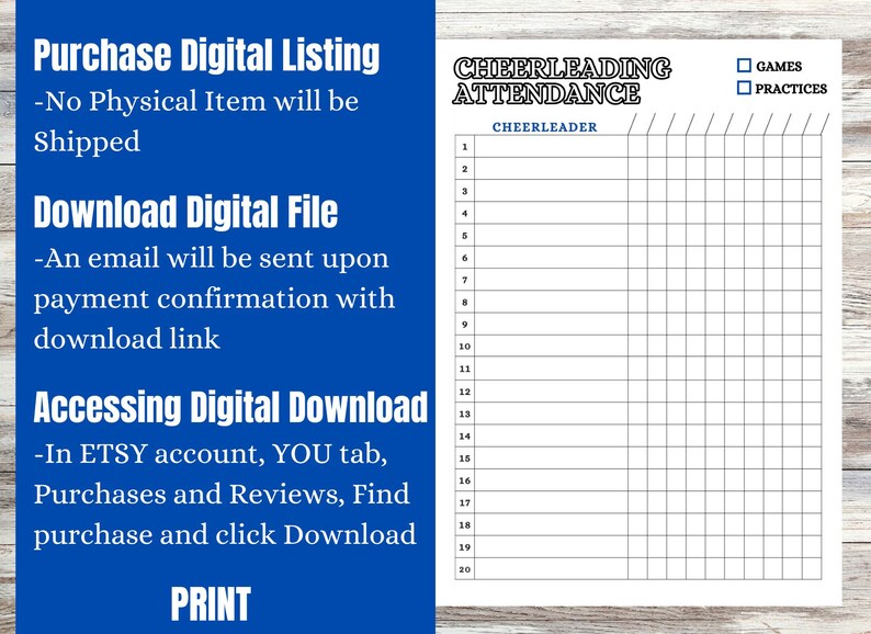 Printable Cheer Season Attendance Sheet/roster Instant Download ...