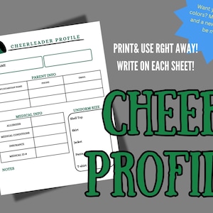 Printable GREEN Cheerleader Profile/information Sheet in Red Instant ...