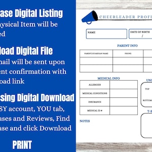 Printable Cheerleader Profile/information Sheet. Instant Download for ...