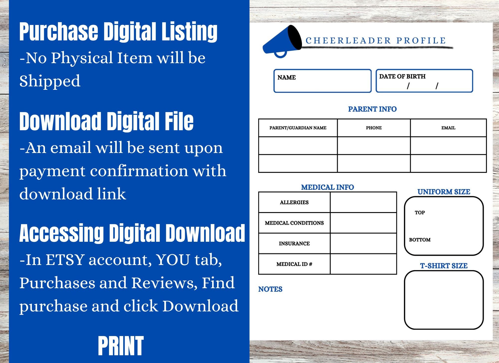 Printable Cheerleader Profile/information Sheet. Instant Download for ...
