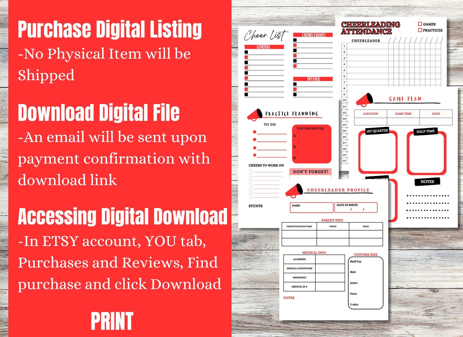 Red Cheer Season Planning Sheets, for Coach, Captain, Cheer Attendance ...