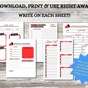 Red Cheer Season Planning Sheets, for Coach, Captain, Cheer Attendance ...