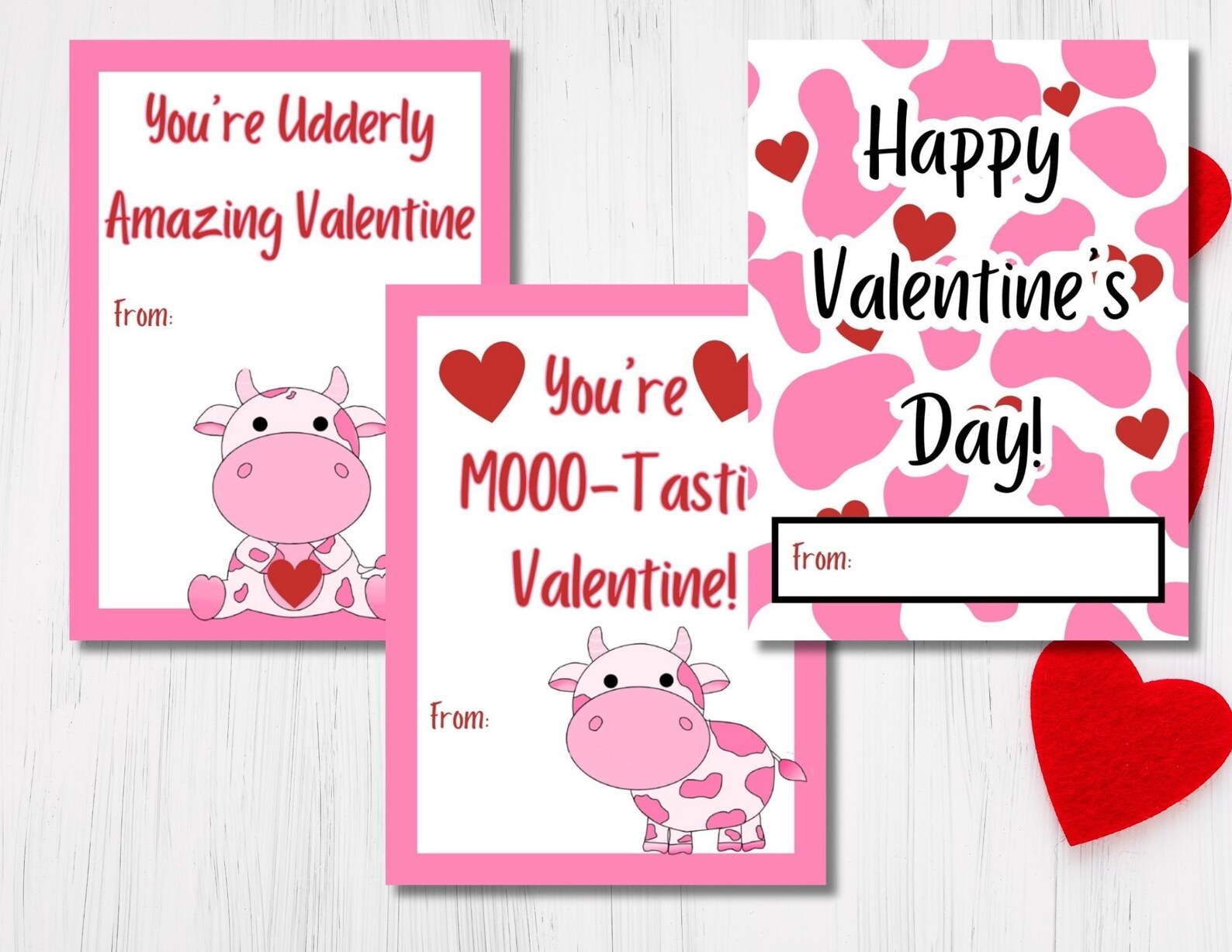 Pink Cow Valentine's Day Cards Printable Valentines for Classroom ...