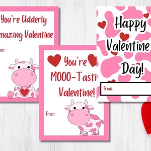 Pink Cow Valentine's Day Cards Printable Valentines for Classroom ...