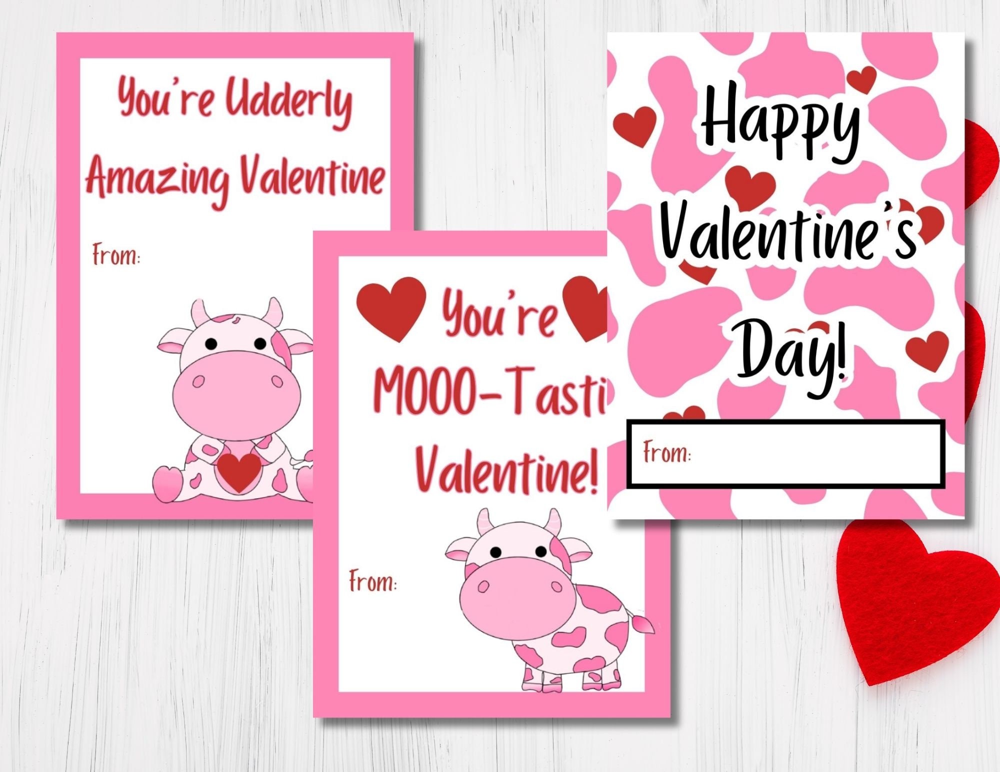 Pink Cow Valentine's Day Cards Printable Valentines for Classroom ...
