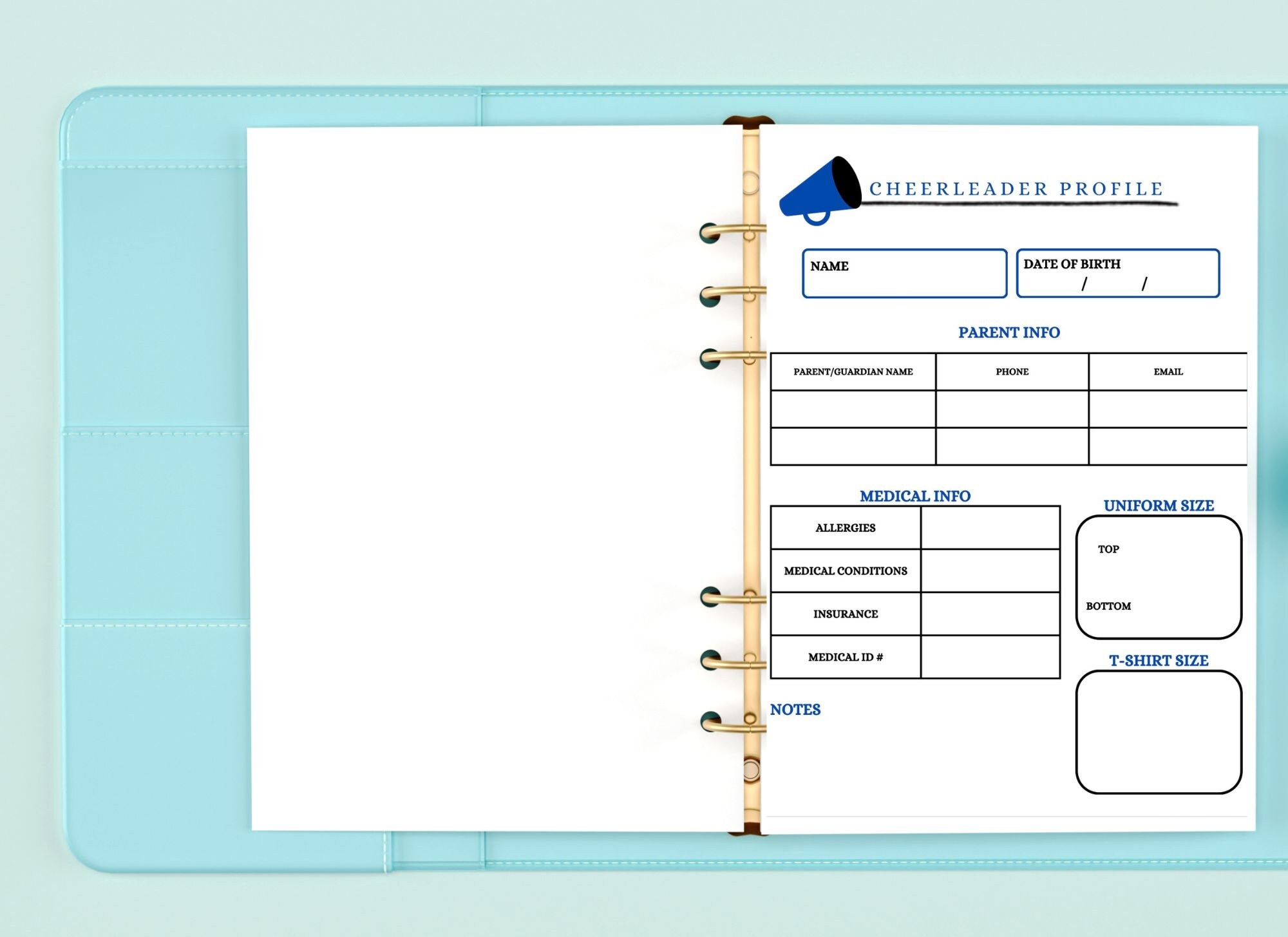 Printable Cheerleader Profile/information Sheet. Instant Download for Coach, Team Captain, Team ...