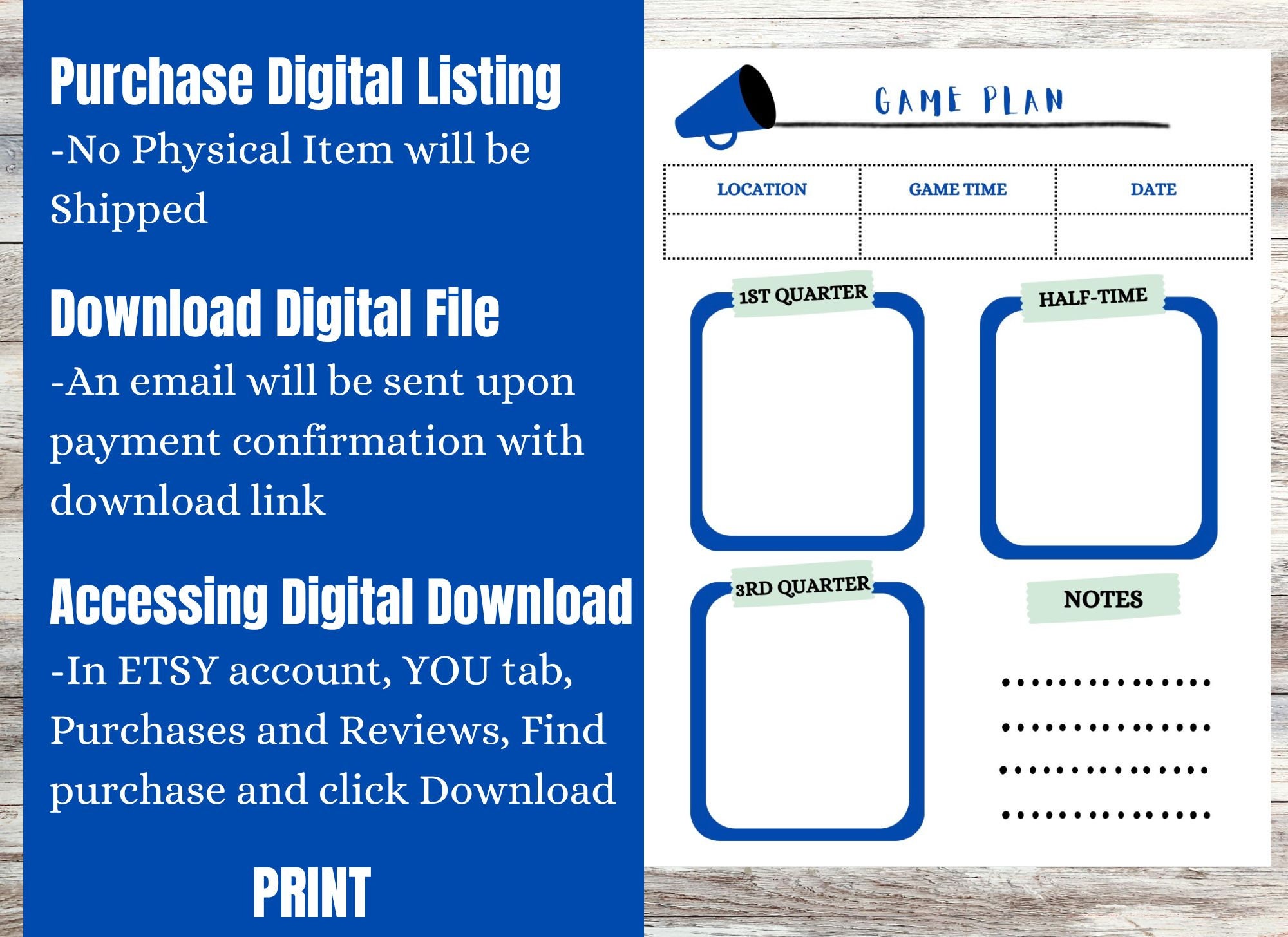 Printable Cheerleading Game Planner. Instant Download Template for ...