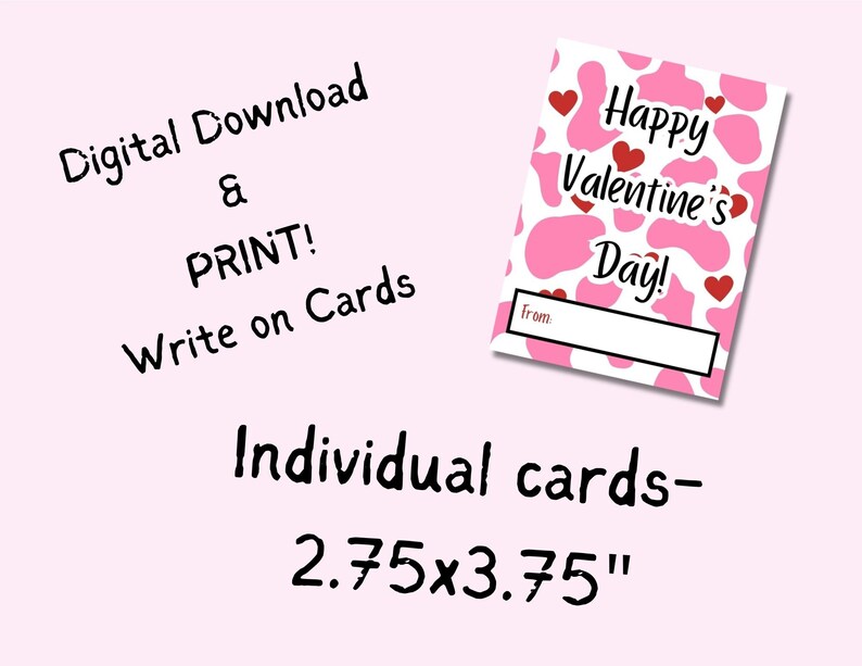 Pink Cow Valentine's Day Cards Printable Valentines for Classroom ...