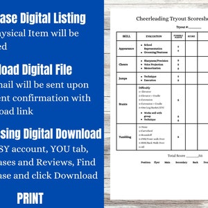 Printable Cheerleading Tryout Score Sheet. Instant Download Template for Cheer Coach, Team ...