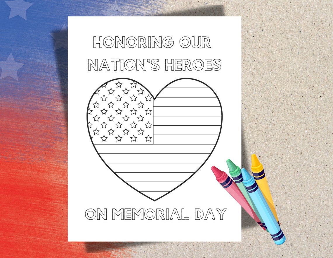 Memorial Day Coloring Sheet, Memorial Day Craft for Kids, American Flag ...