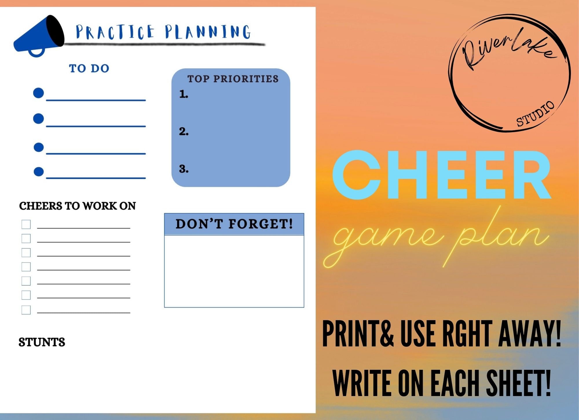Printable Cheerleading Practice Planner. Instant Download - Etsy