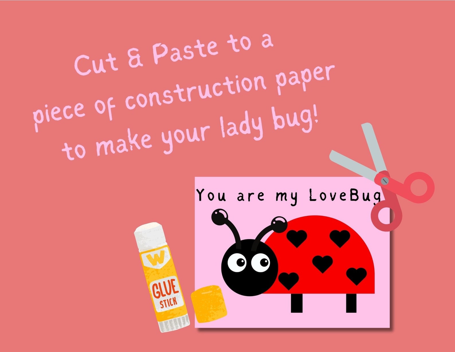 Valentine's Lady Bug Craft Template, Cut & Paste Valentine Craft for ...
