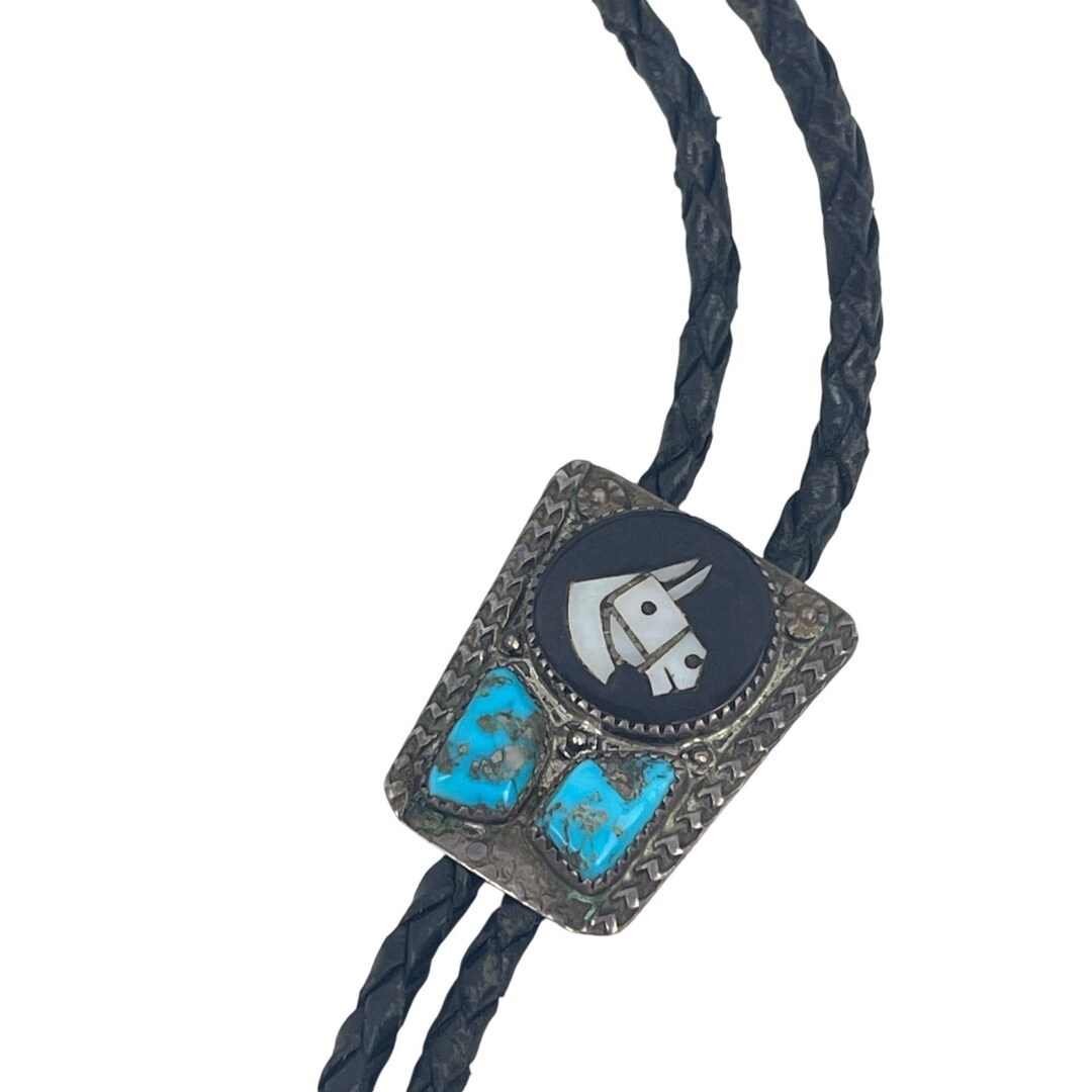 M.B.S. Zuni Vintage Zunit Bolo Tie With Horse and Turquoise Inlay ...