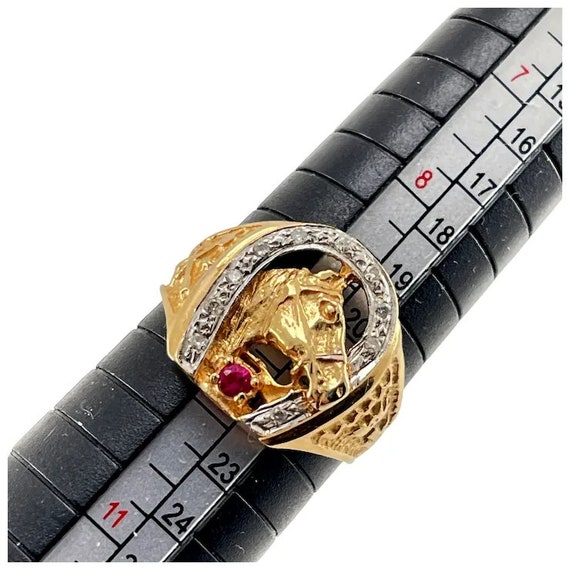 14k Gold Lucky Horse Mens Diamond And Ruby Ring, Vint… - Gem