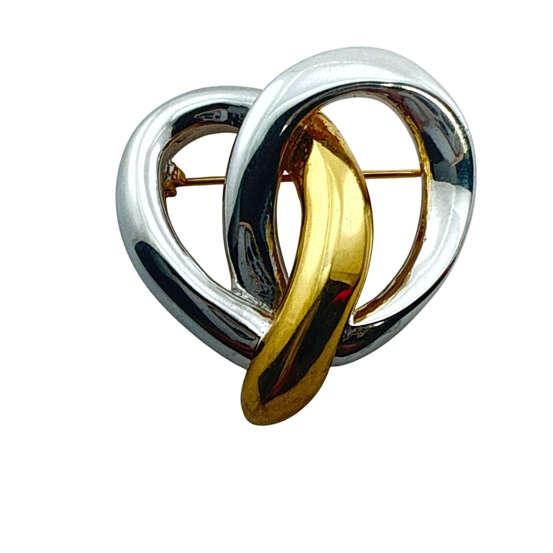 Vintage Erwin Pearl Gold Silver Heart Brooch Pin Signed Designer ...