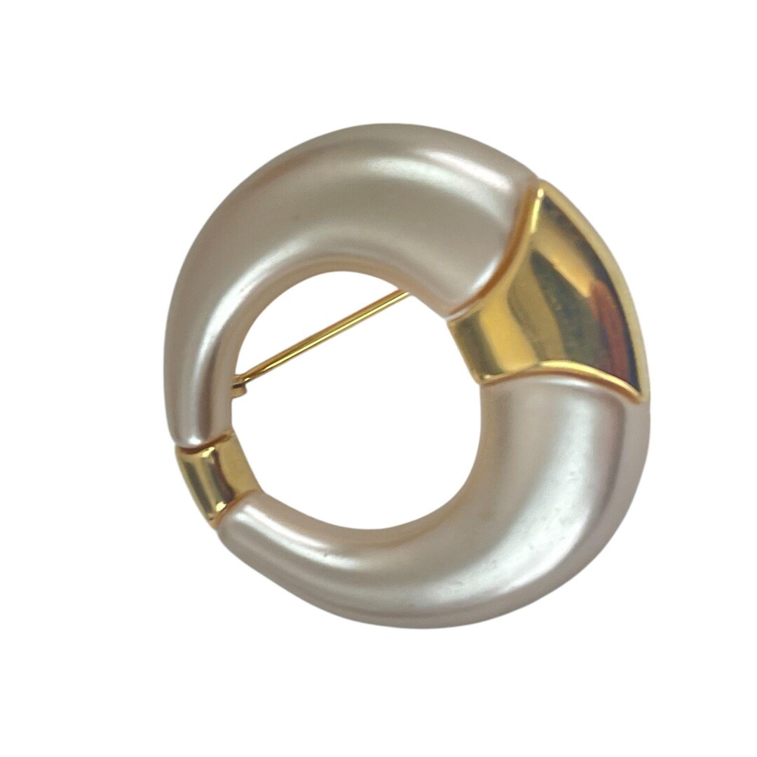 Vintage Gold & Pearl-tone Circular Brooch Pin Collectible Retro 90s - Etsy