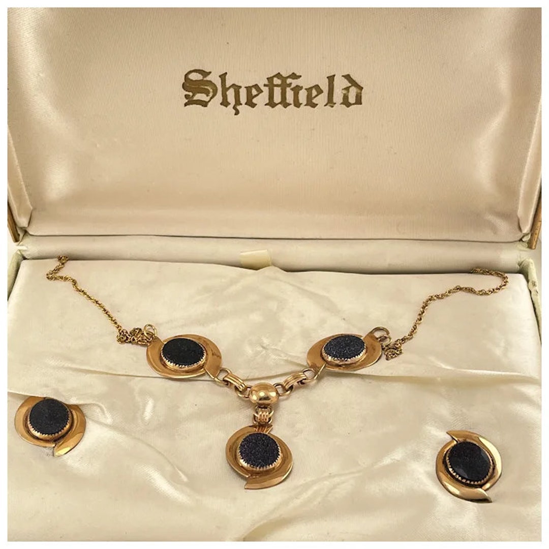 Sheffield 12K Gold Filled Gold Stone Necklace and Earring Set, Antique ...