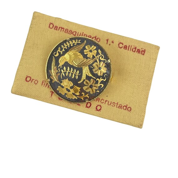 Vintage 24K Gold-Plated Toledo Damasquinado Brooch Pin - Gem