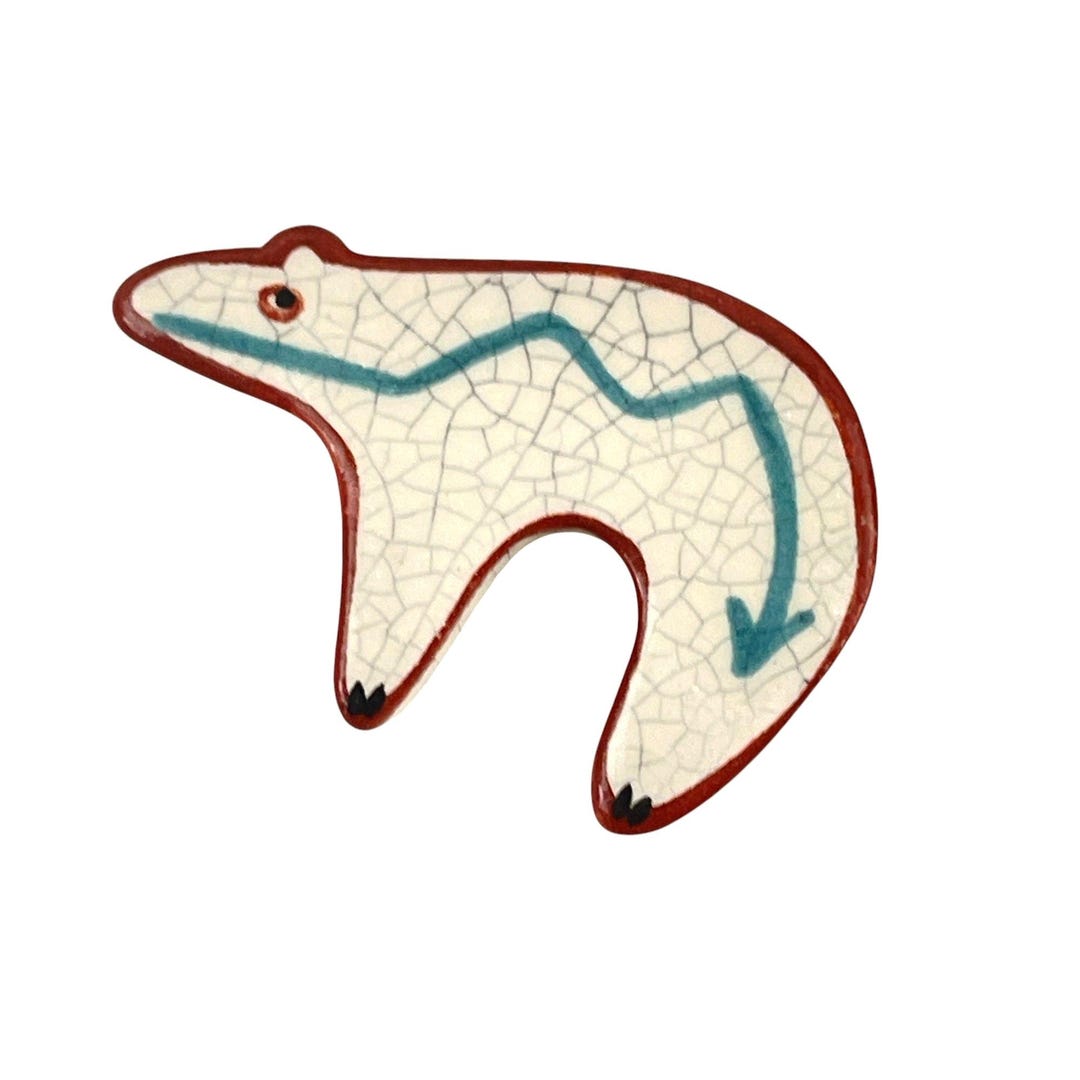 Handcrafted Ceramic Bear Brooch Pin Glossy Crackle Finish Blue Arrow ...