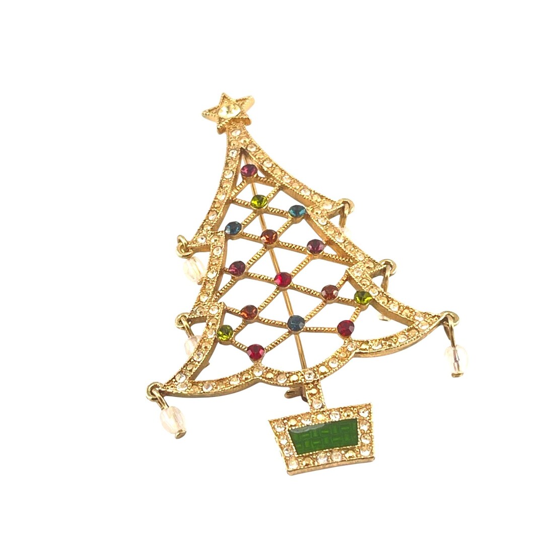 Vintage Avon Christmas Tree Brooch Pin With Multicolor Rhinestones ...