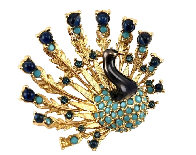 Gorgeous Vintage in Style of Sphinx Brooch Peacock Enamel Turquoise ...