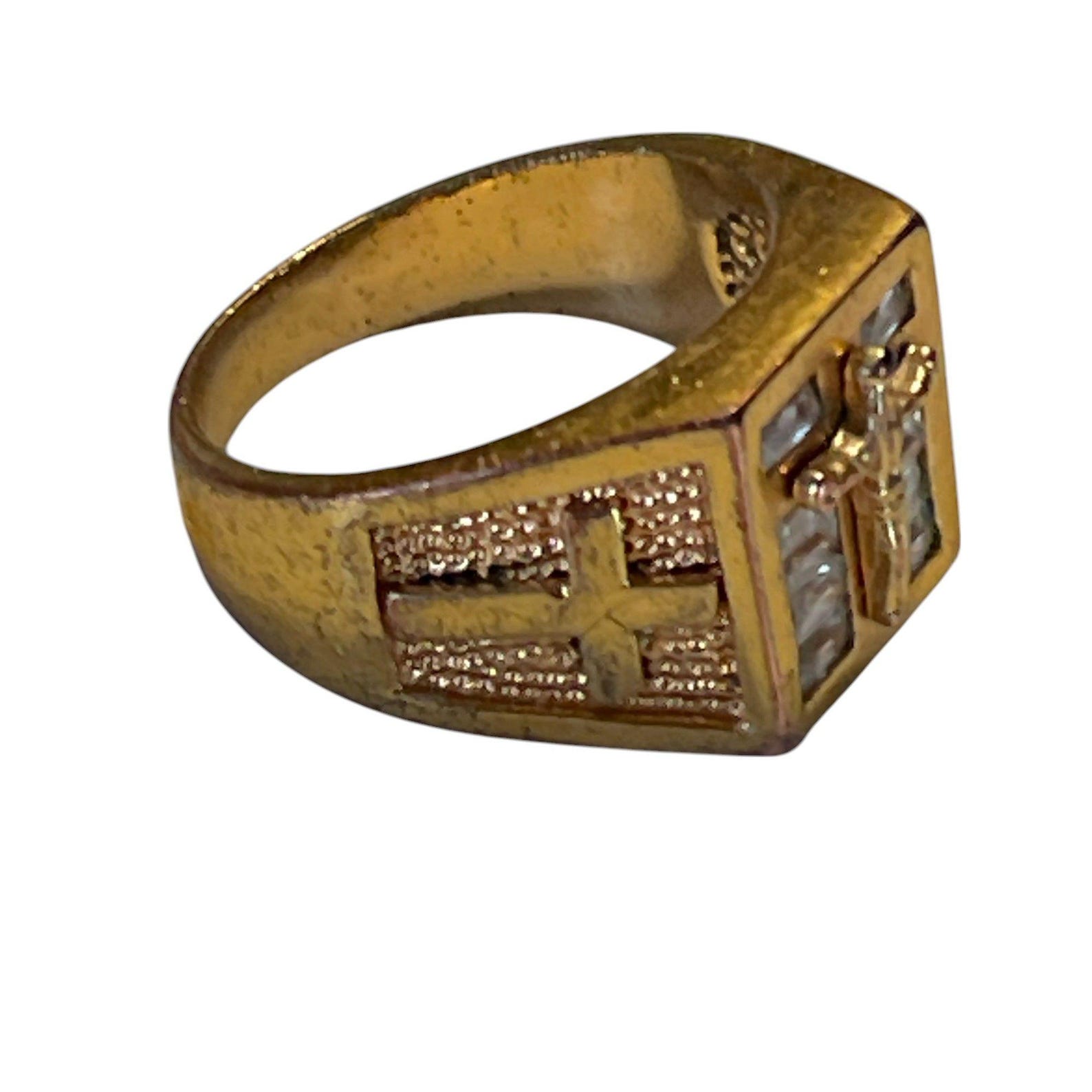 Vintage Gold-tone Mens Christian Cross Ring With Gem Accents Size 12 - Etsy