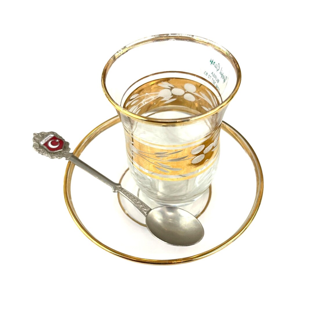 Turkish Tea Cup & Saucer Set With Collectible Spoon Gold Detailing - Etsy