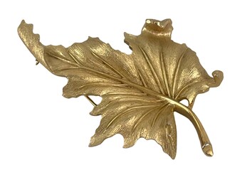 Vintage Trifari Gold Tone Leaf Brooch Large Signed Mid Century Leaf Pin ...