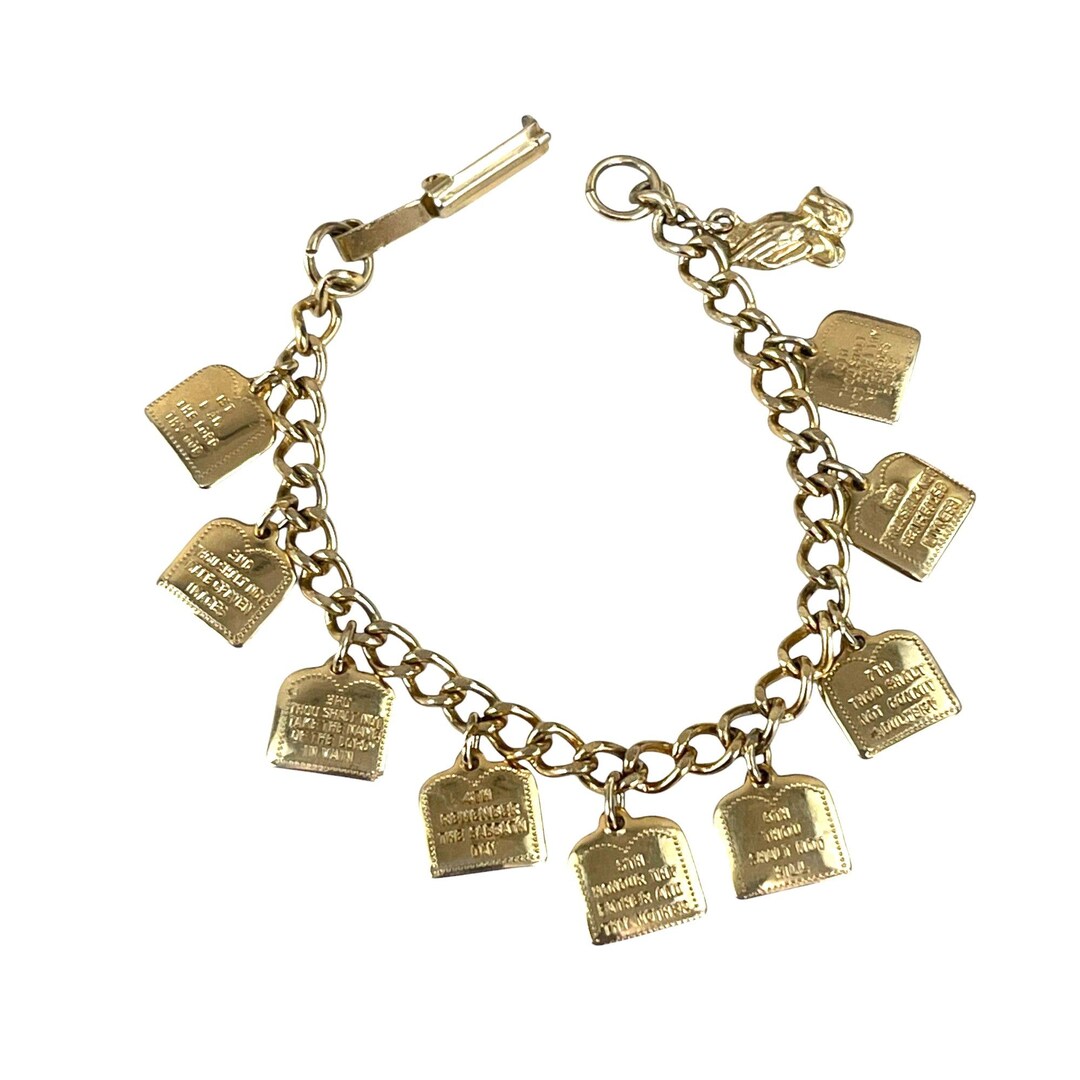 Ten Commandments Vintage Gold-plated Charm Bracelet With Engraved ...