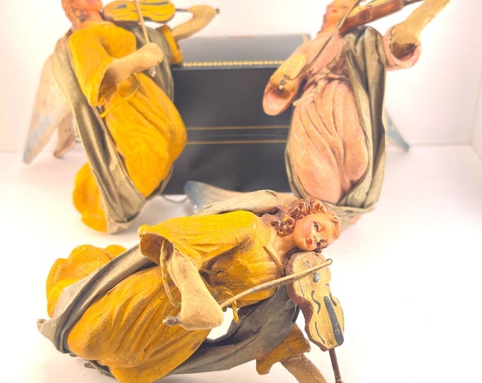 Cartapesta Paper Mache Angel Ornaments Violin Italy Christmas Nativity ...