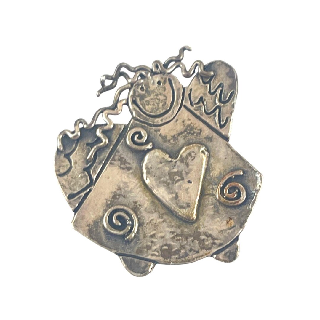 Handcrafted Sterling Silver Angel Brooch Pin With Heart Detailing - Etsy