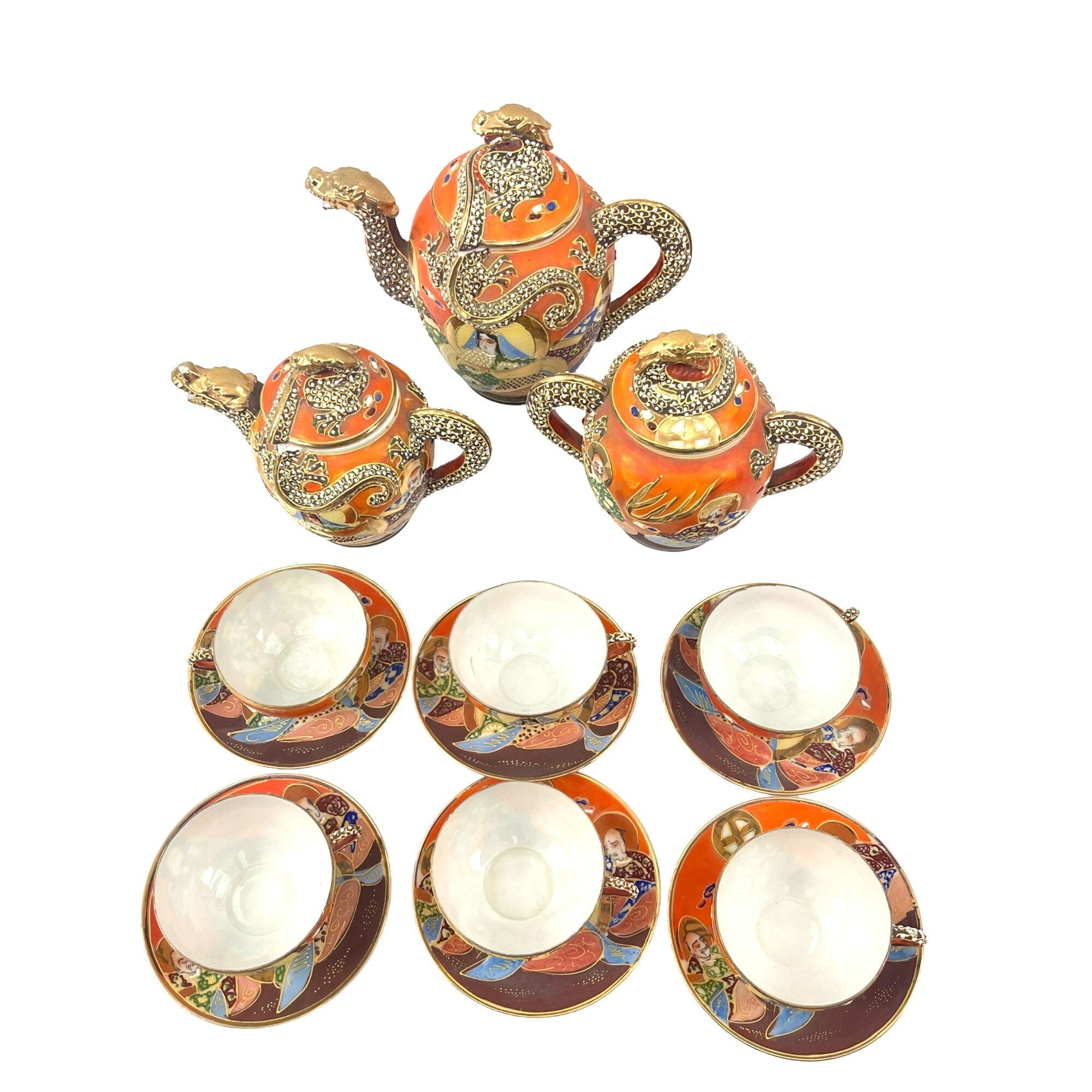 Antique Japanese Satsuma Tea Set With Dragonware Moriage Gold Rimmed - Etsy