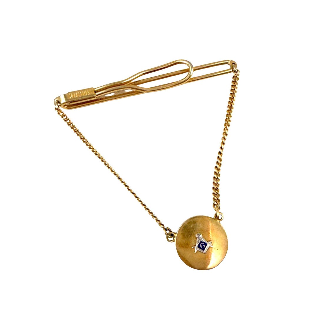 Vintage Swank 12K GF Masonic Tie Chain Bar Clip Freemason Square ...