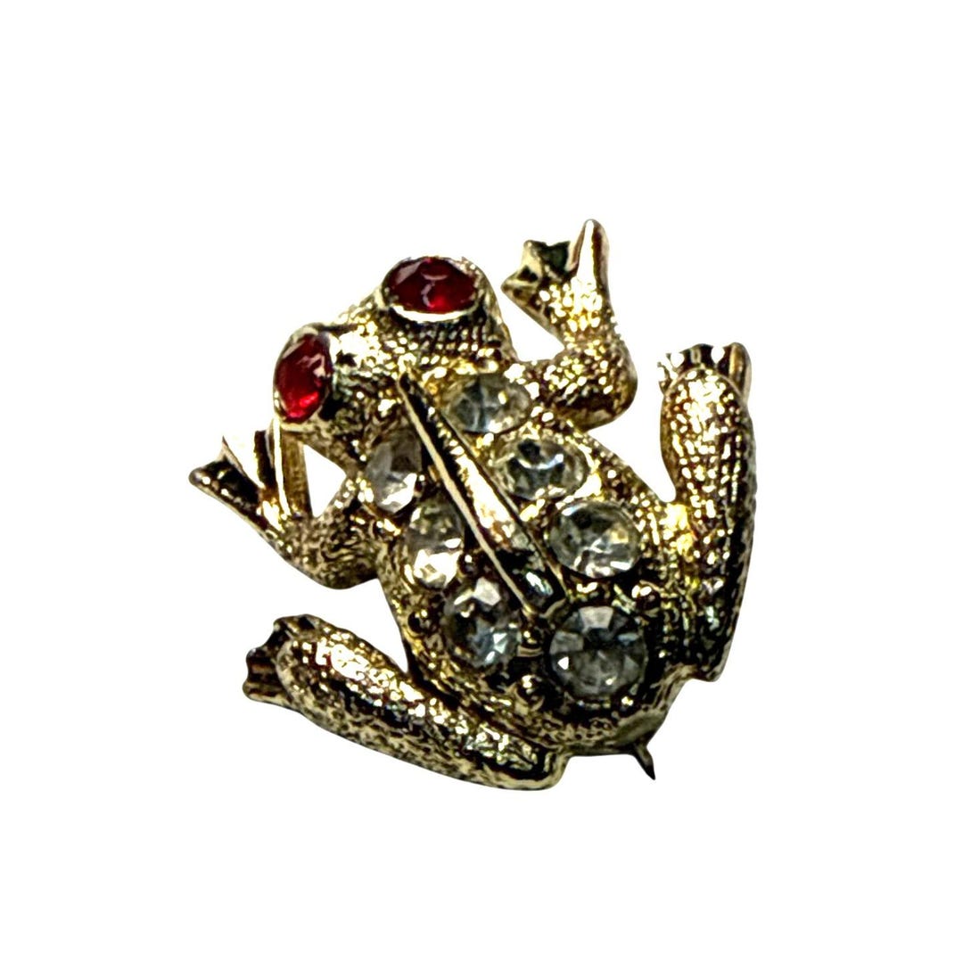 Vintage Nemo Gold Tone Frog Brooch Red Rhinestone Eyes Clear Crystal ...