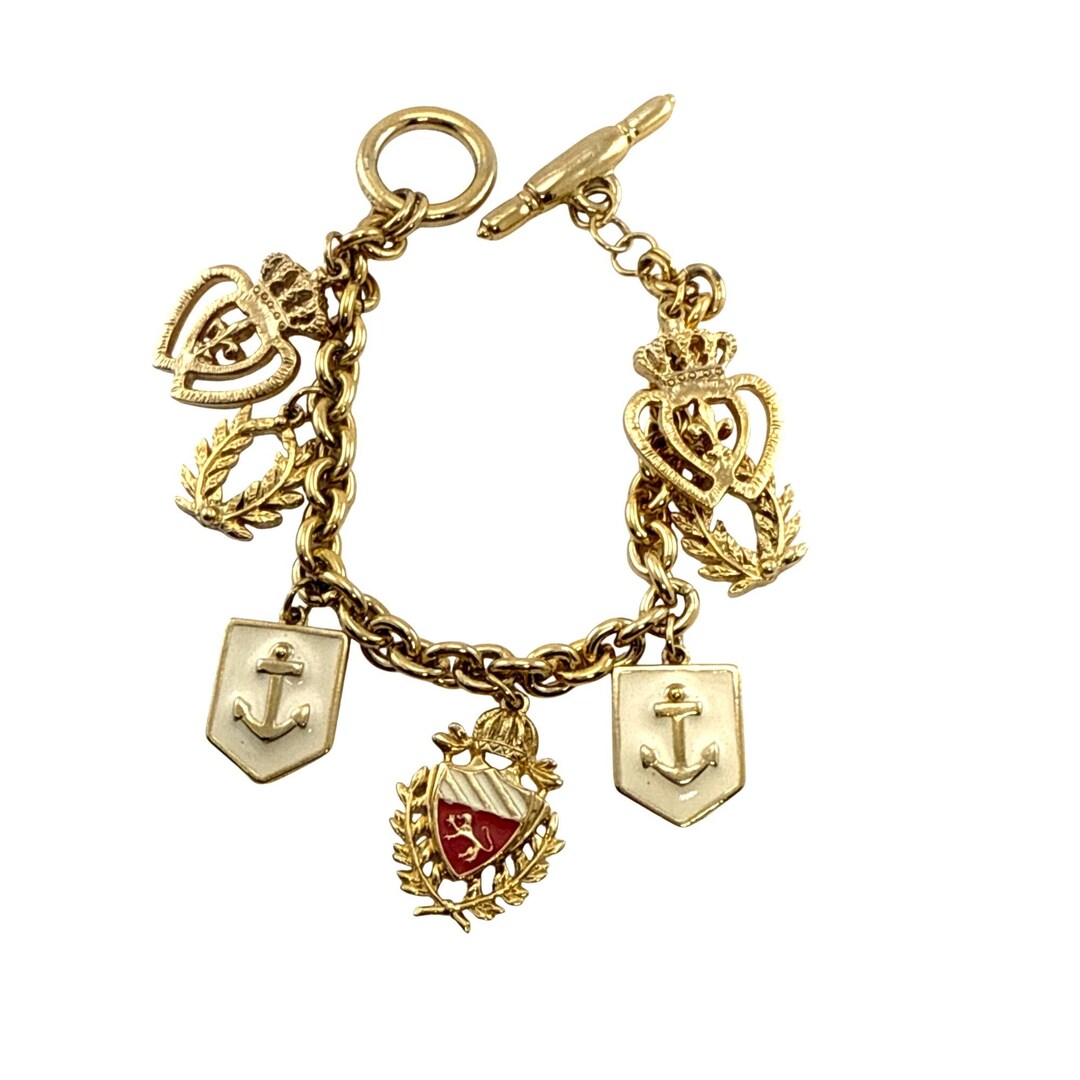 Vintage Gold Anchor Crown Crest Charm Bracelet Nautical Jewelry - Etsy
