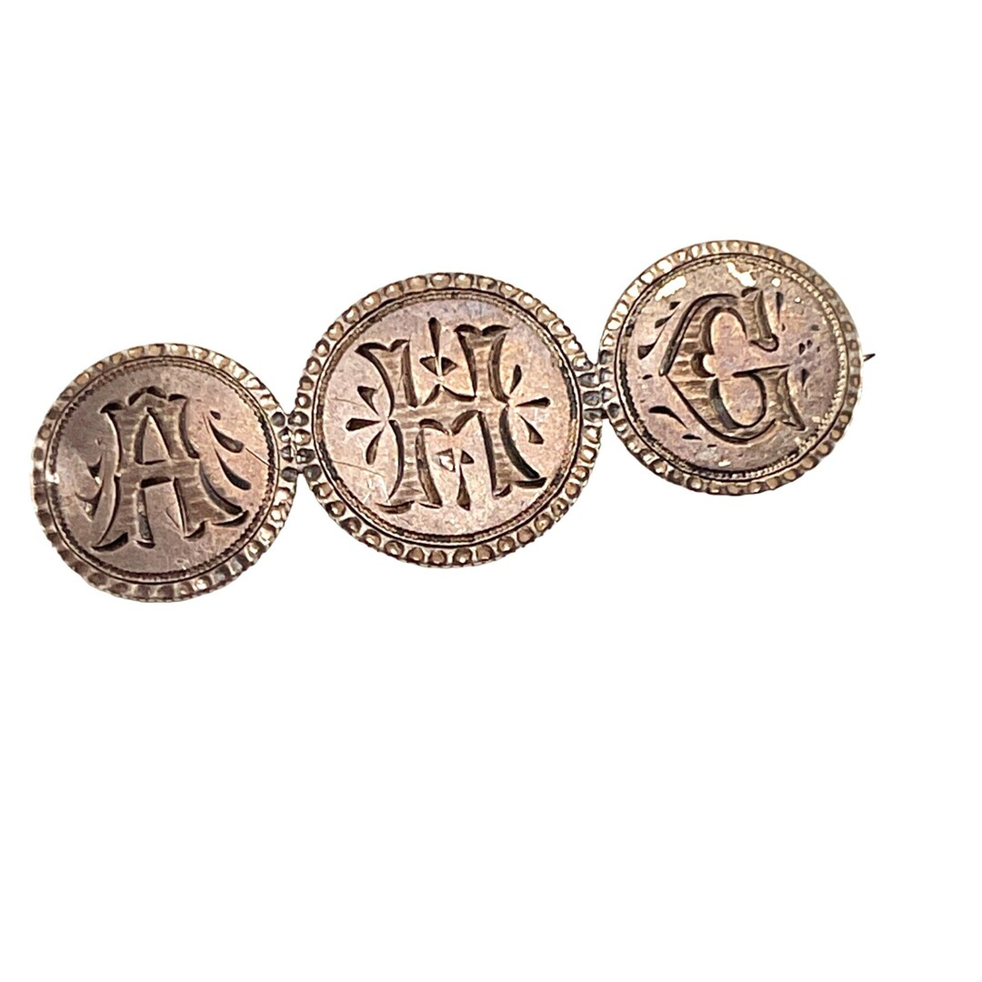 Antique Love Token Triple Silver Coin Brooch Mono AHG Canadian Coin ...