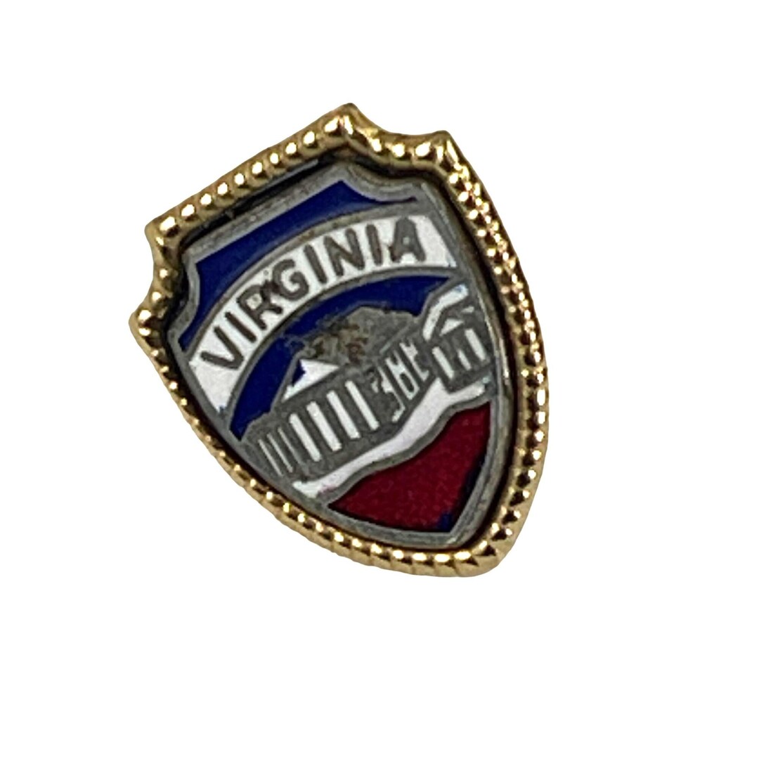 Vintage Virginia Shield Enamel Lapel Pin Gold-tone Metal Collectible ...
