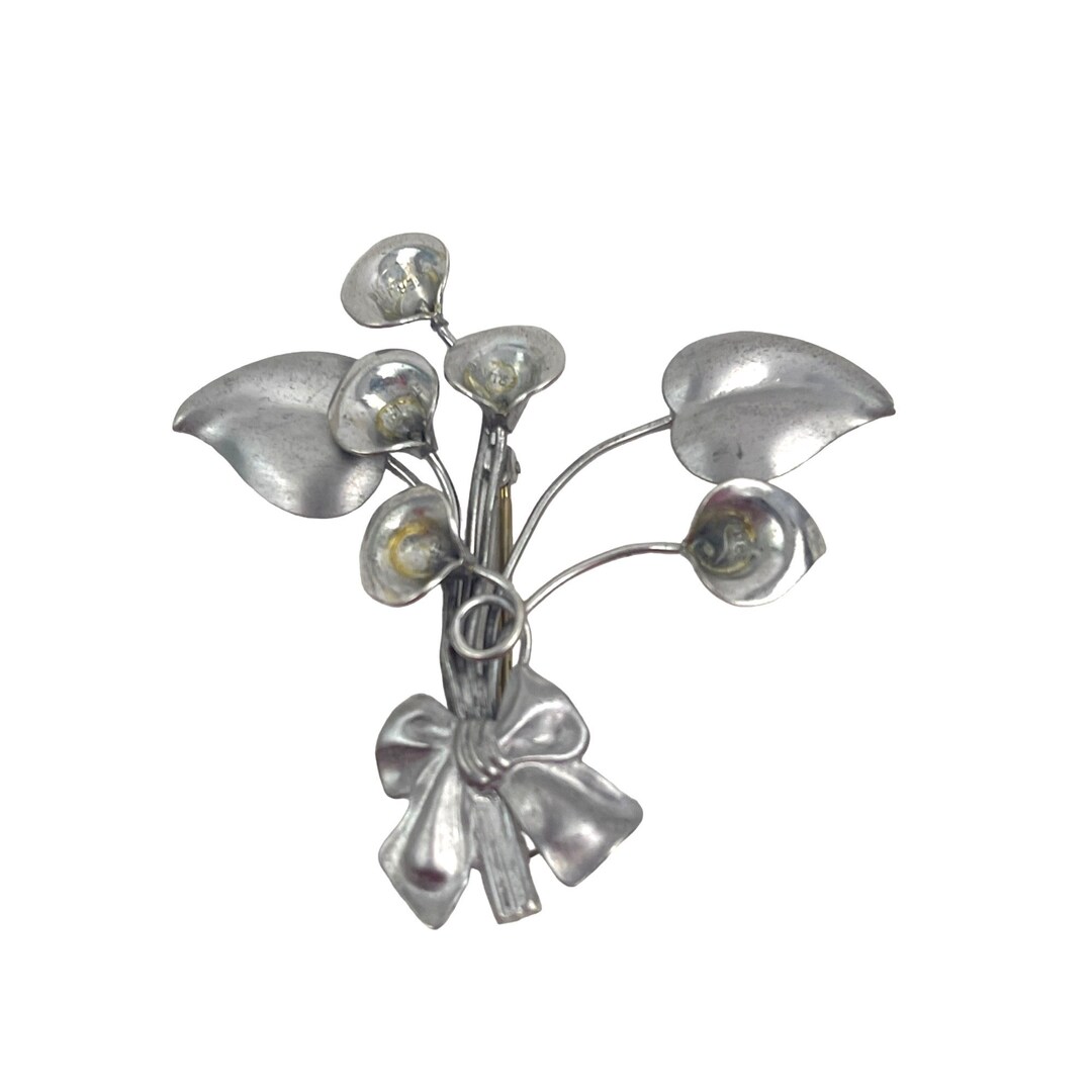 1940s Deknatel Sterling Silver Tone Floral Brooch Pin Jewelry Elegant ...