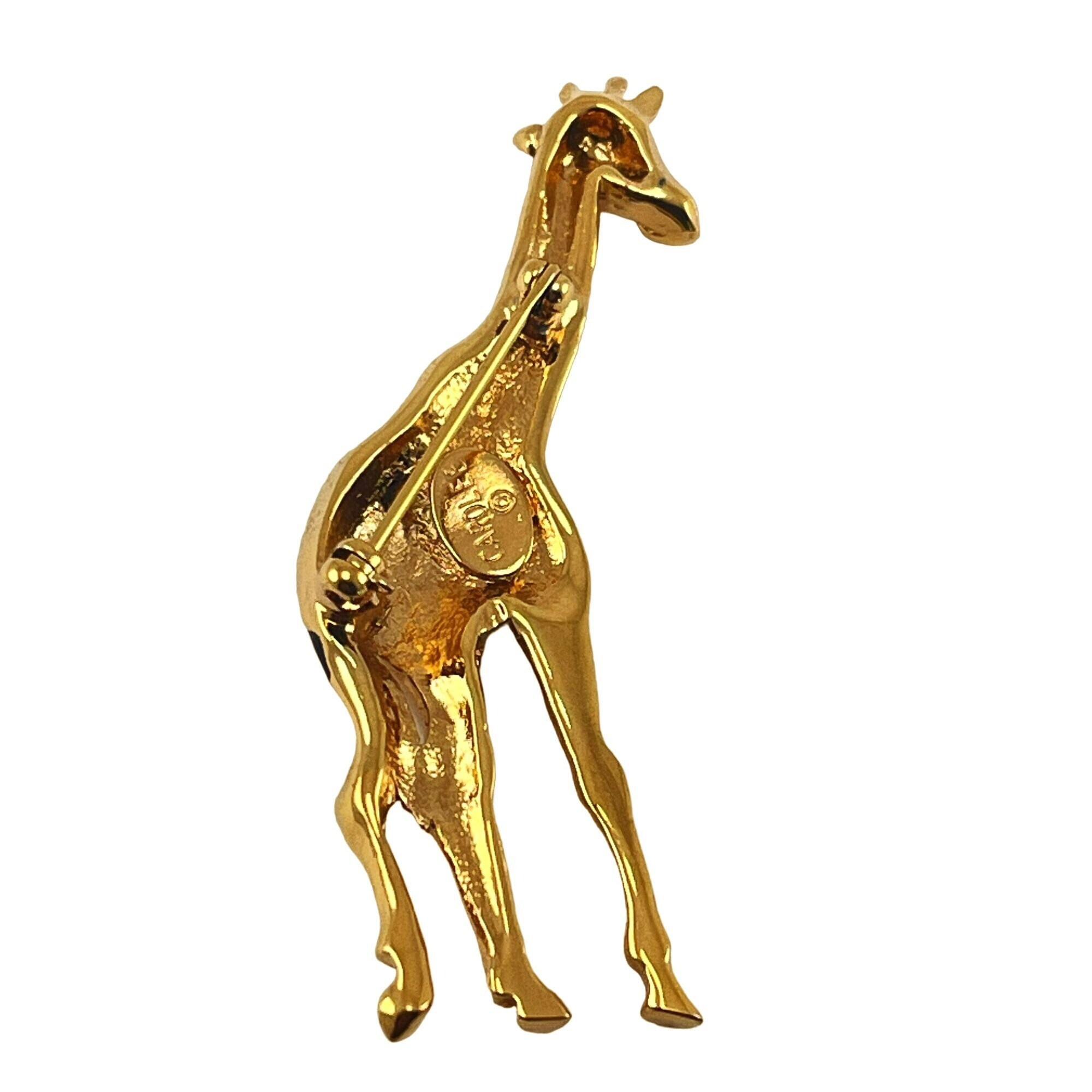 Gold Giraffe Pin Black Enamel Spots Clear Crystal Eyes Vintage Giraffe ...