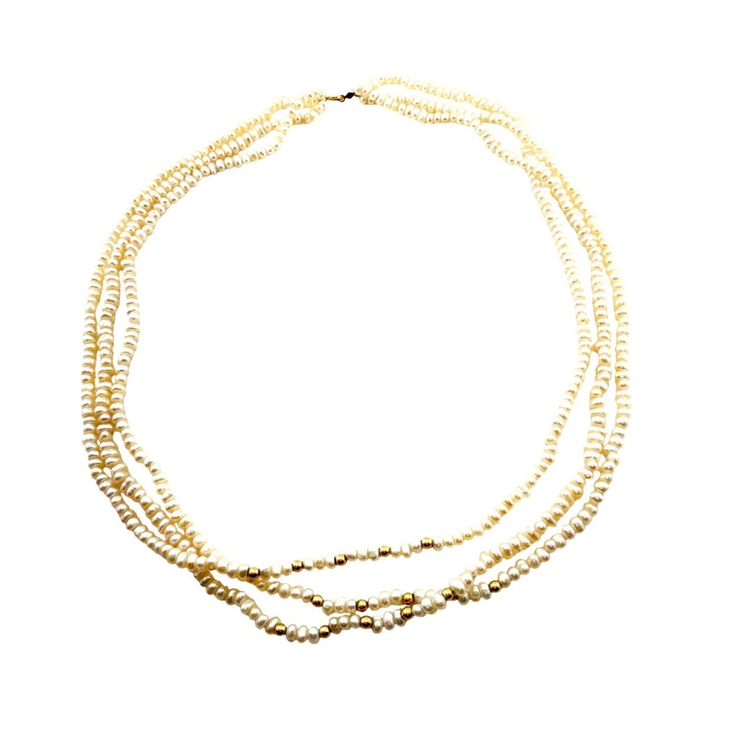 Vintage PPC 14K Gold Clasp Freshwater Pearl 3-strand Necklace Elegant ...