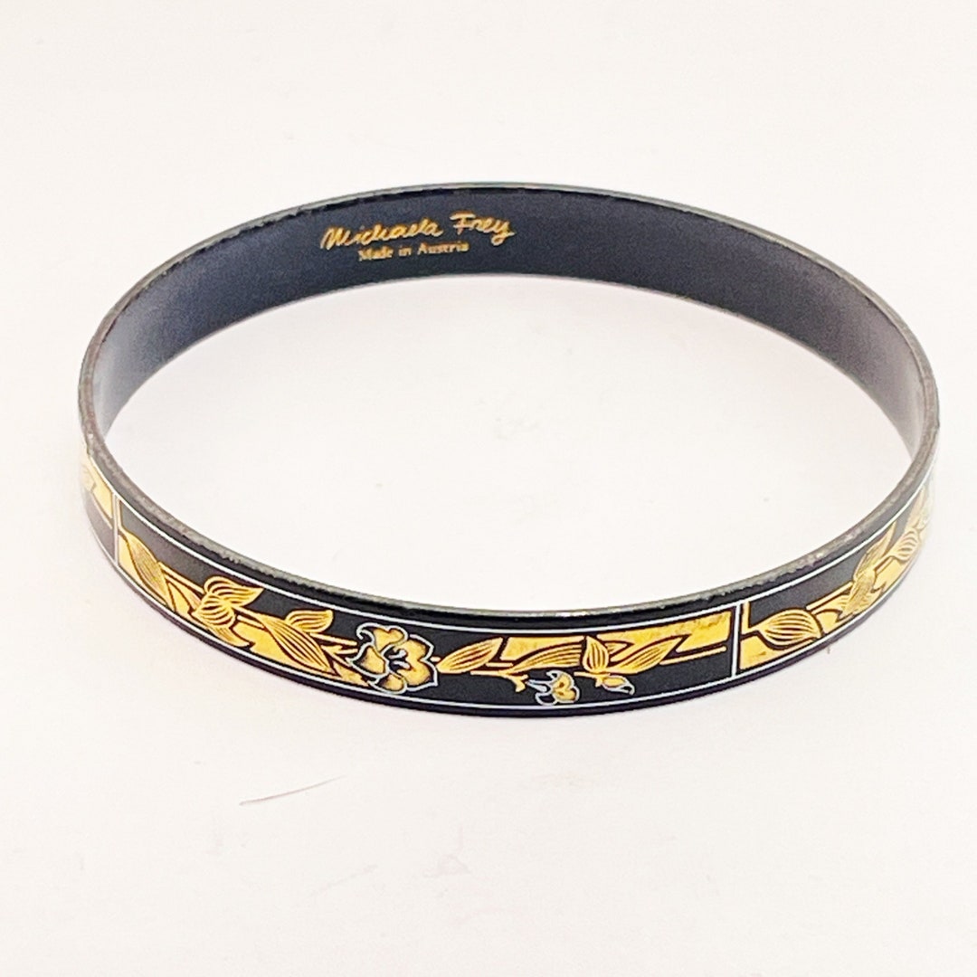 Vintage Michaela Frey Bangle Bracelet Black Floral Bracelet Austria ...