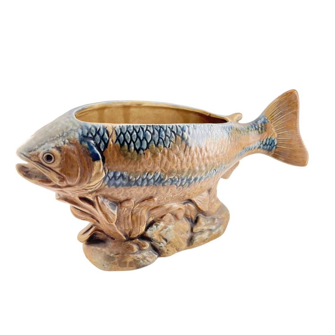 Vintage Napcoware Pottery Brown Blue Fish Planter Made in Japan - Etsy
