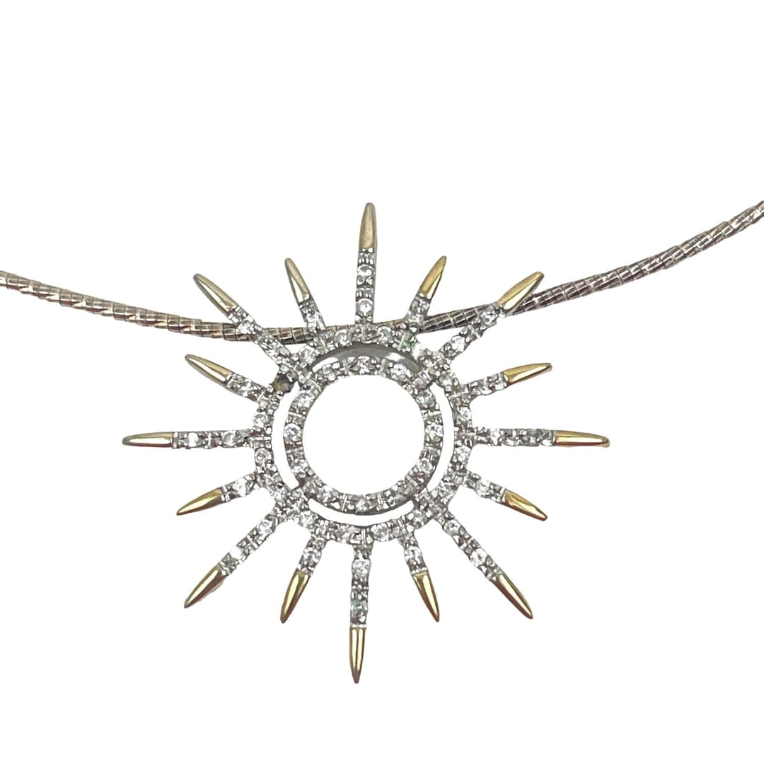 Silver Sunburst Necklace 925 FAS With Rhinestones Pendant Dainty Chain ...